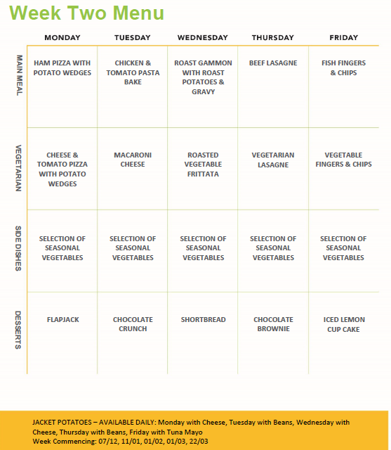 School Dinner Menus | St. Oswald's CE Primary School